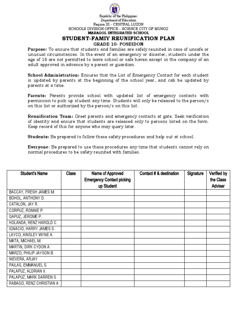 Student-Famiy Reunification Plan | PDF