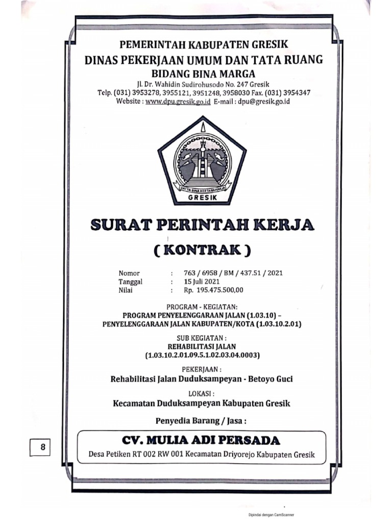 SPK Jalan Duduk CV - Mulia Adi Persada | PDF