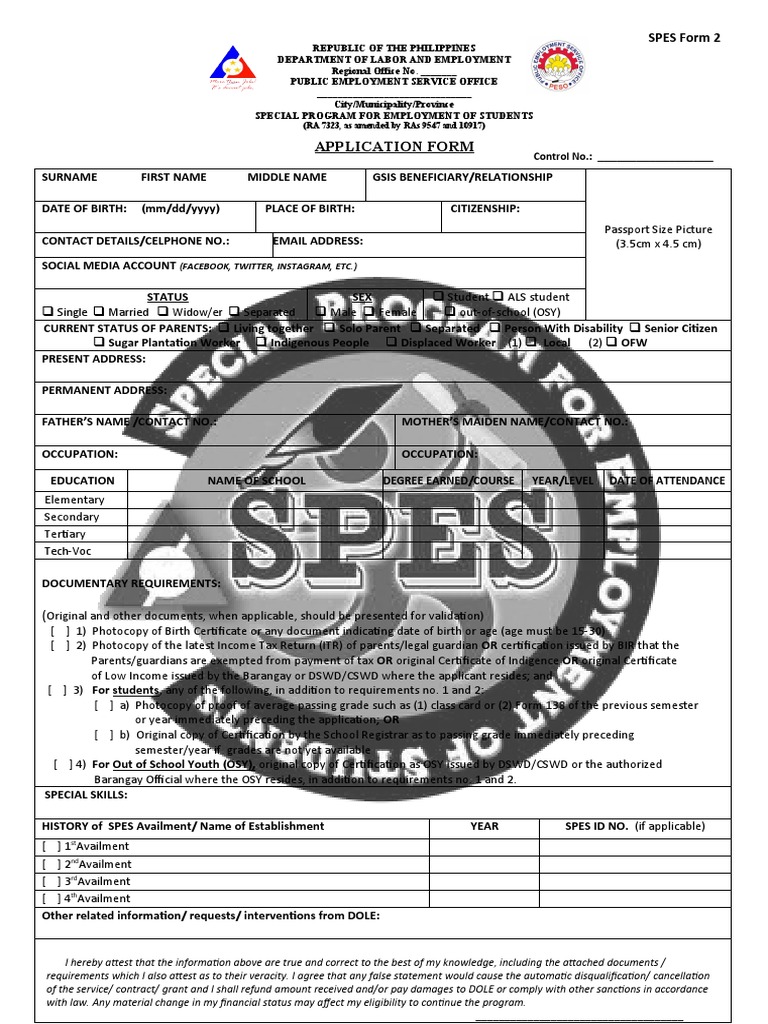 SPES FORM 2 - APPLICATION FORM_Dec2016.final | PDF | Government