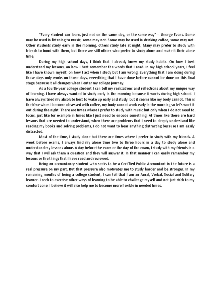 Understanding My Unique Learning Style: Reflections of a College ...