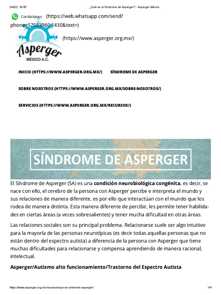 ¿Qué Es El Síndrome de Asperger - Asperger México | PDF | Síndrome de ...