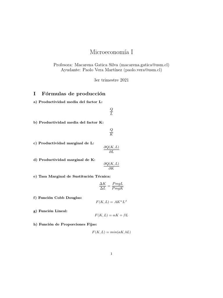 Formulario Microeconomía | PDF