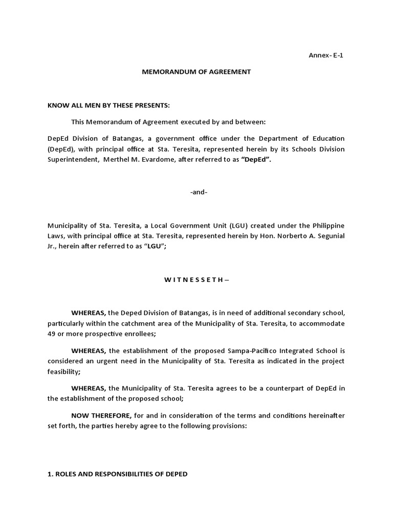 Memorandum of Agreement | PDF | Government | Justice