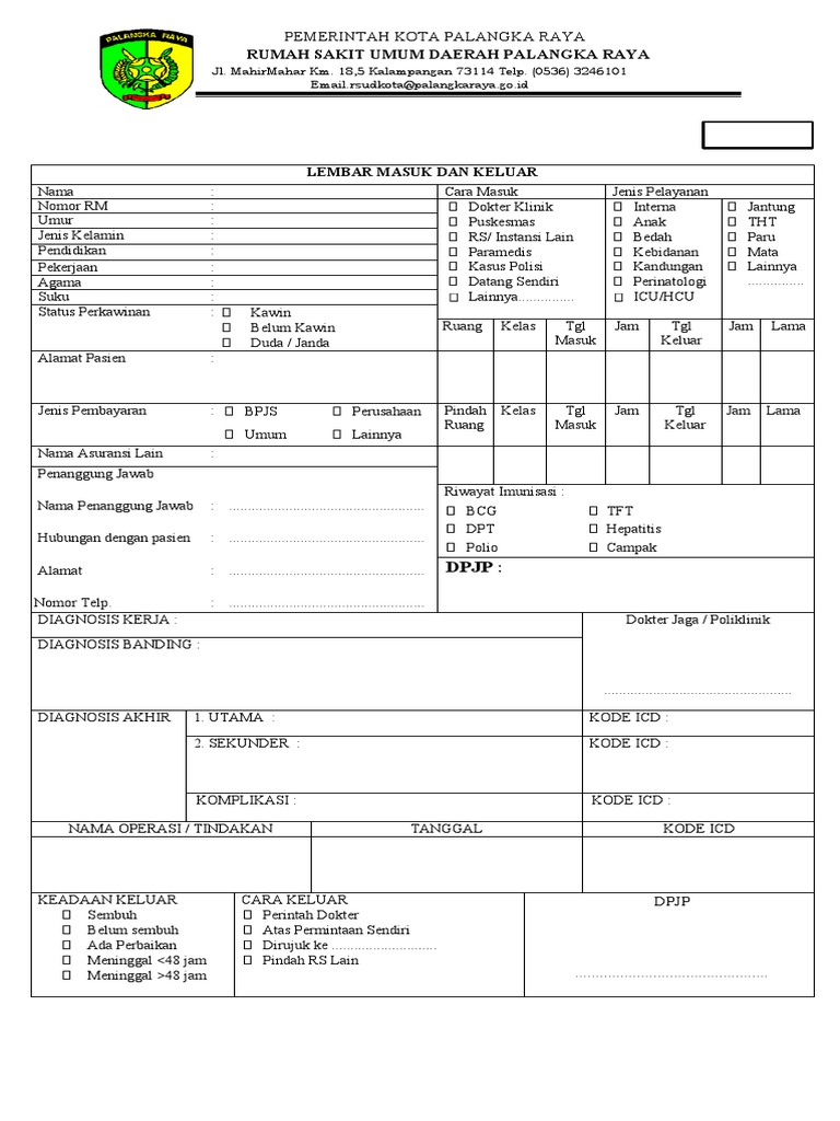 Lembar Masuk Dan Keluar RSUD KOTA | PDF