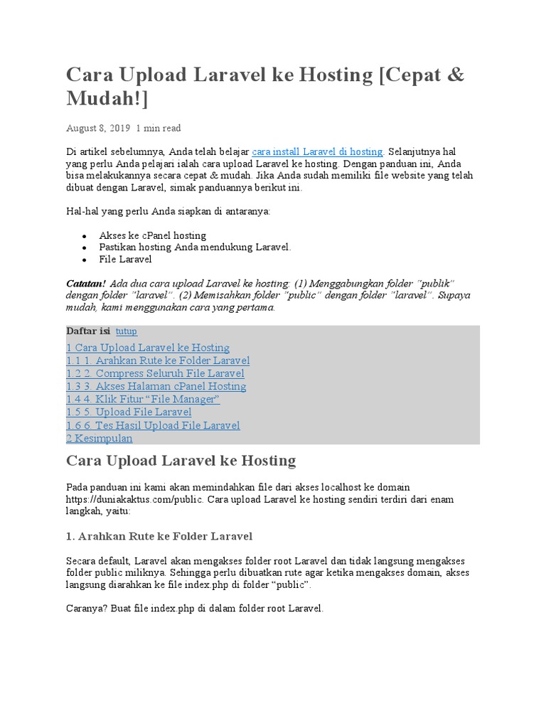 Cara Upload Laravel Ke Hosting | PDF