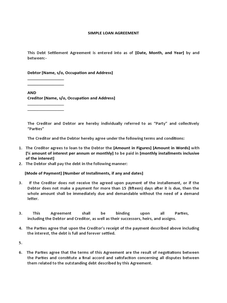 Debt Settlement Agreement Template | PDF | Debtor | Debt
