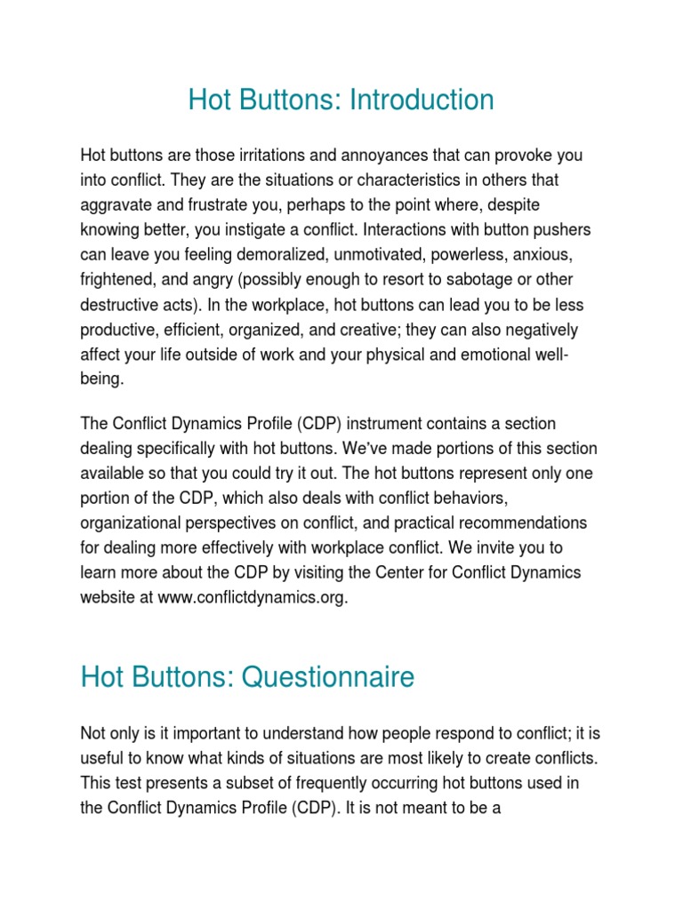 Hot Buttons: Introduction | PDF | Integrity | Understanding