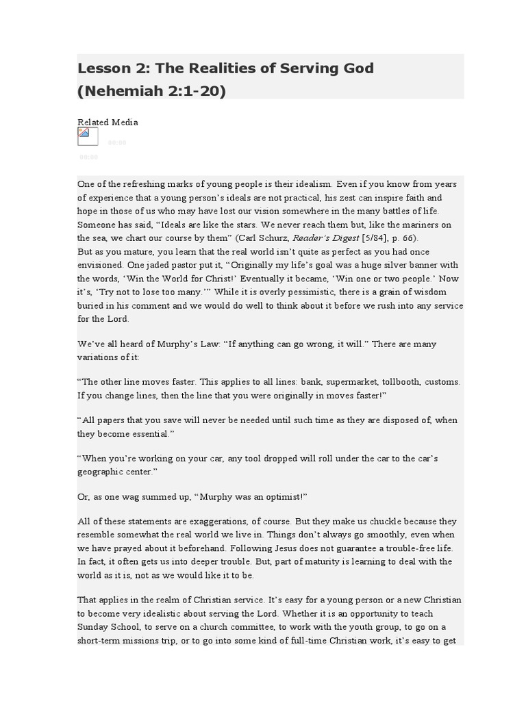 Lesson 2 The Realities of Serving God | PDF | Prayer