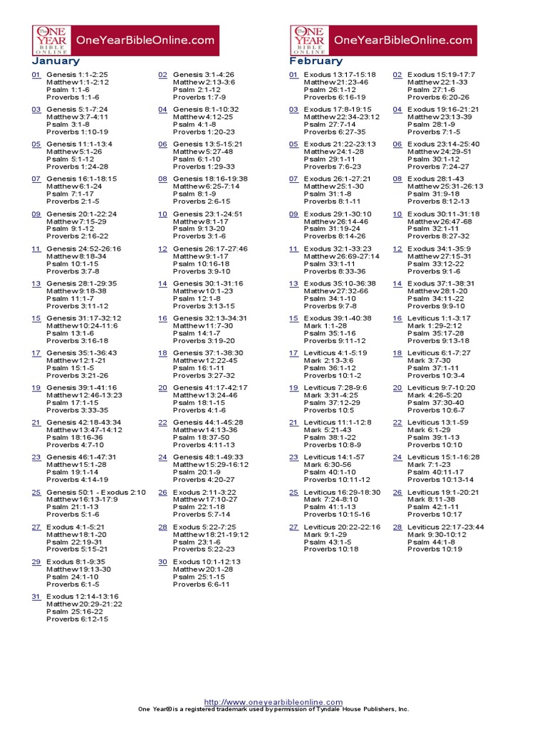 Oneyearbiblereadingplan 1up | PDF | Book Of Numbers | Book Of Zechariah