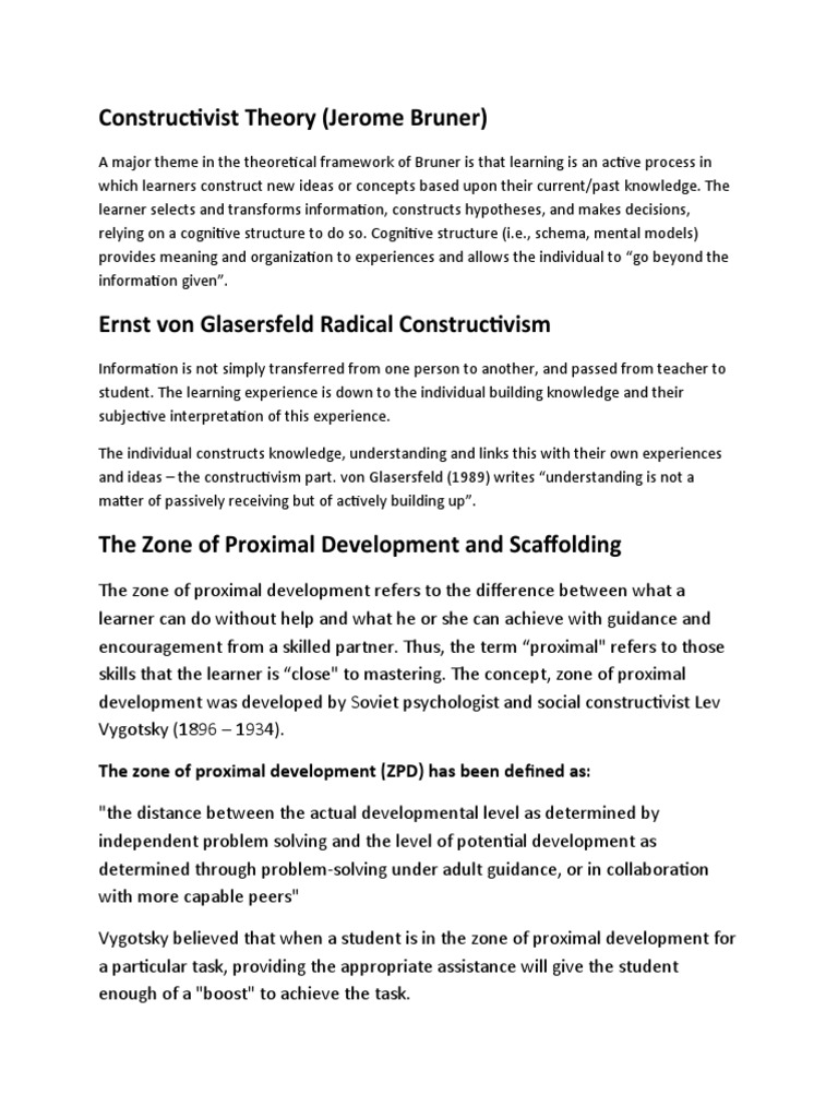Constructivist Theory (Jerome Bruner) : The Zone of Proximal ...
