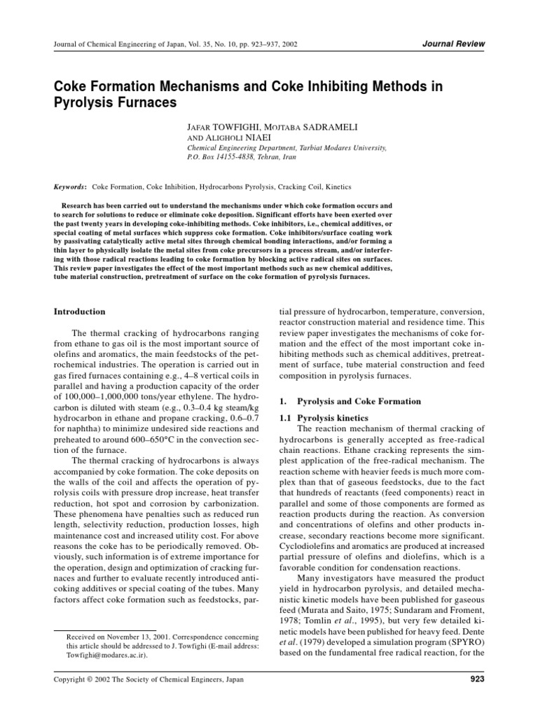 Coke formation mechanisms and coke inhibiting methods in pyrolysis ...