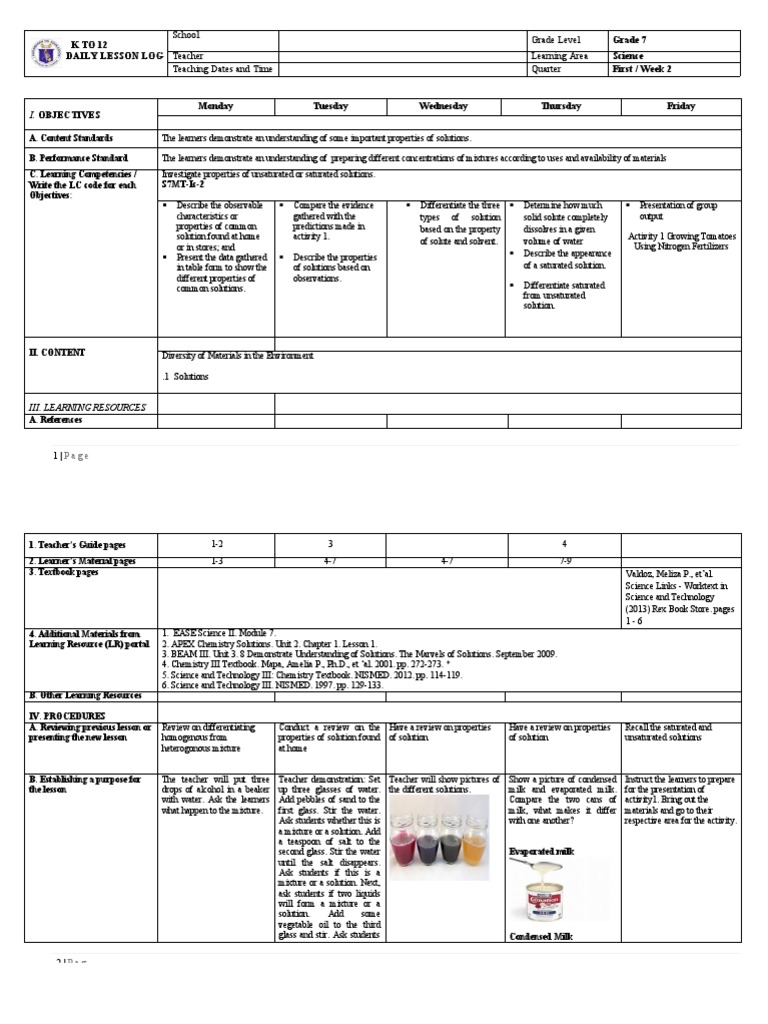 DLL Science 7 q1 Week 2docx PDF Free | PDF