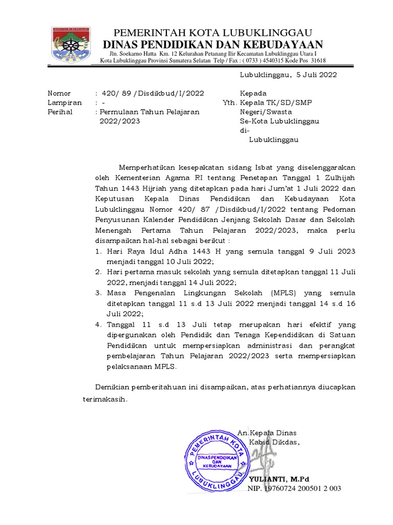 Surat Edaran Awal Tahun Pelajaran 2022 | PDF