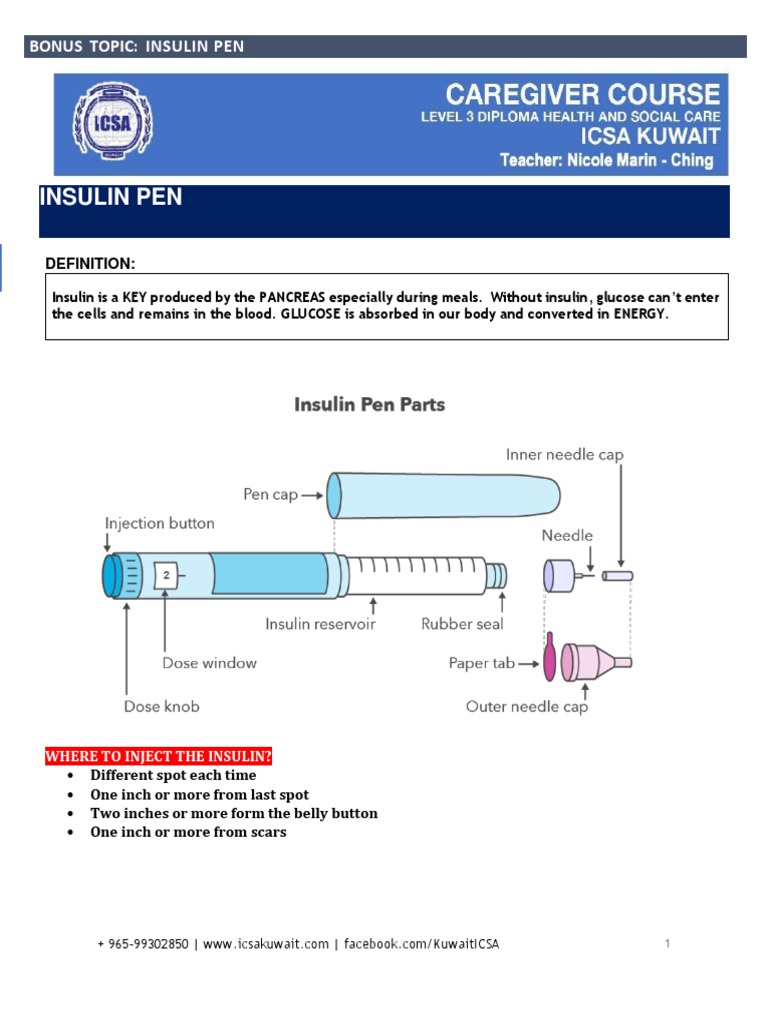 LESSON NOTES - INSULIN PEN | PDF | Insulin | Injection (Medicine)