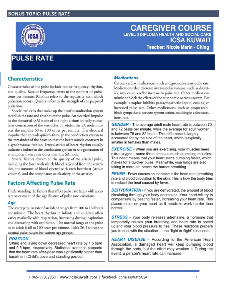 Lesson Notes - Pulse Rate | PDF | Heart | Heart Rate