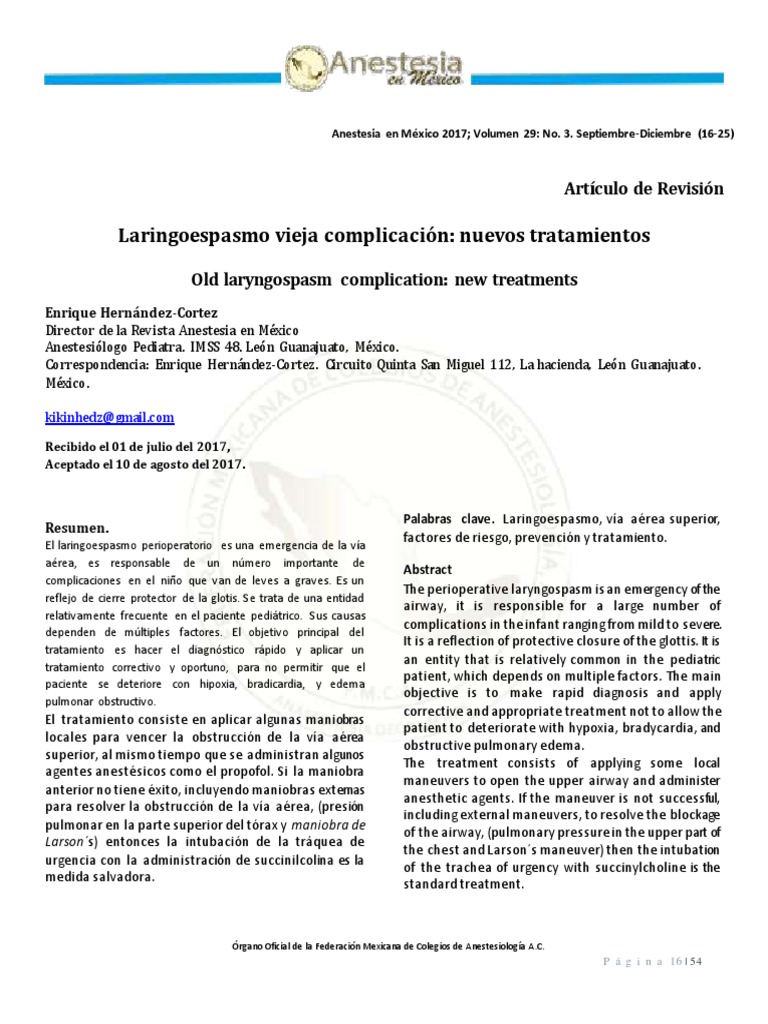 Laringoespasmo Tratamiento. | PDF | Anestesia | Tos