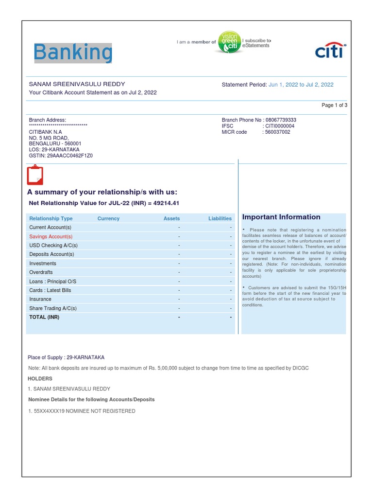 View your Citibank account statement online | PDF | Deposit Account | Banks