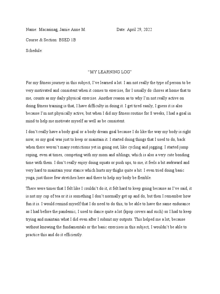 Learning Log Template - Macasinag, Jamie Anne M. | PDF