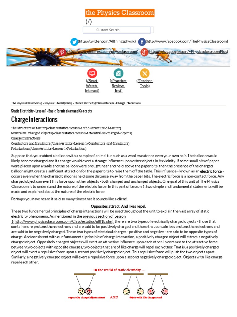 Physics Tutorial - Charge Interactions | PDF | Electric Charge | Force