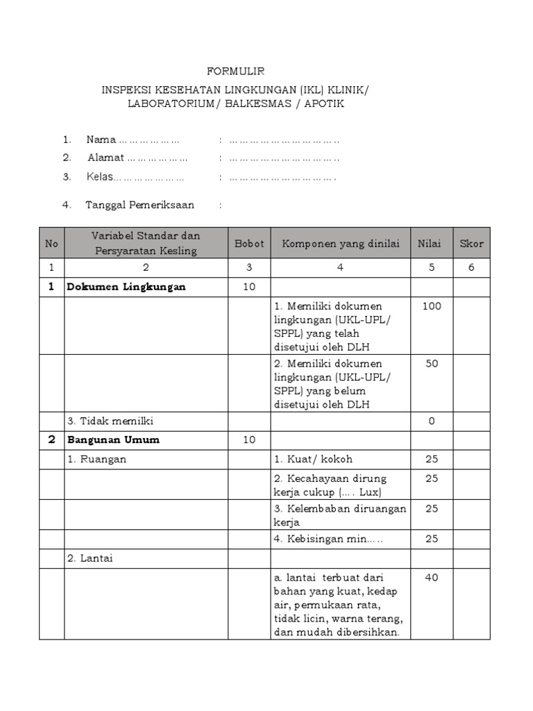 Formulir Ikl Klinik DLL | PDF