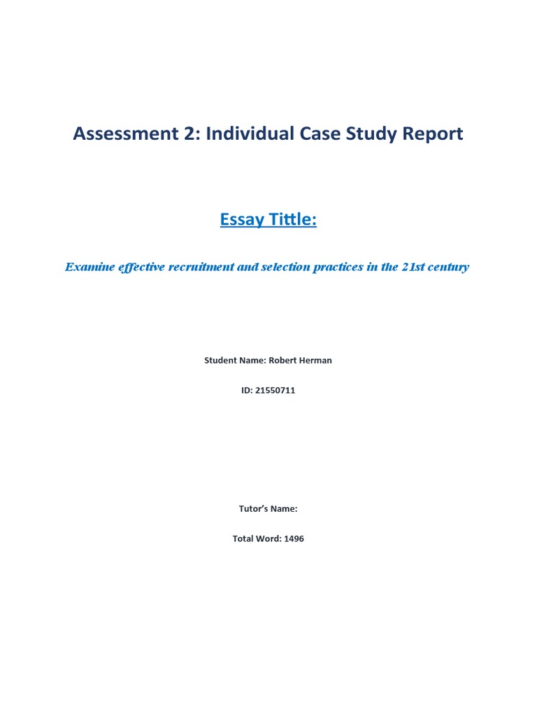 Assessment 2: Individual Case Study Report: Essay Tittle | PDF | Recruitment | Human Resource ...