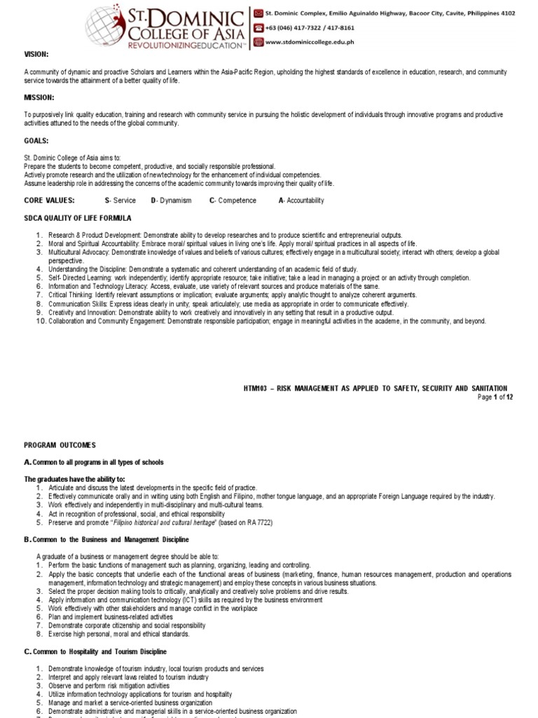 HTM 103 Risk Management As Applied To Safety Security and Sanitationdoc ...