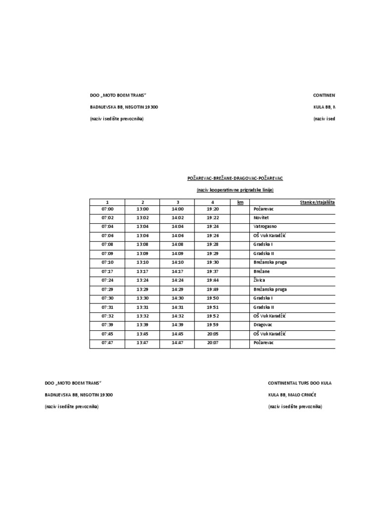 Red Vožnje 6 Požarevac Brežane Dragovac Požarevac | PDF