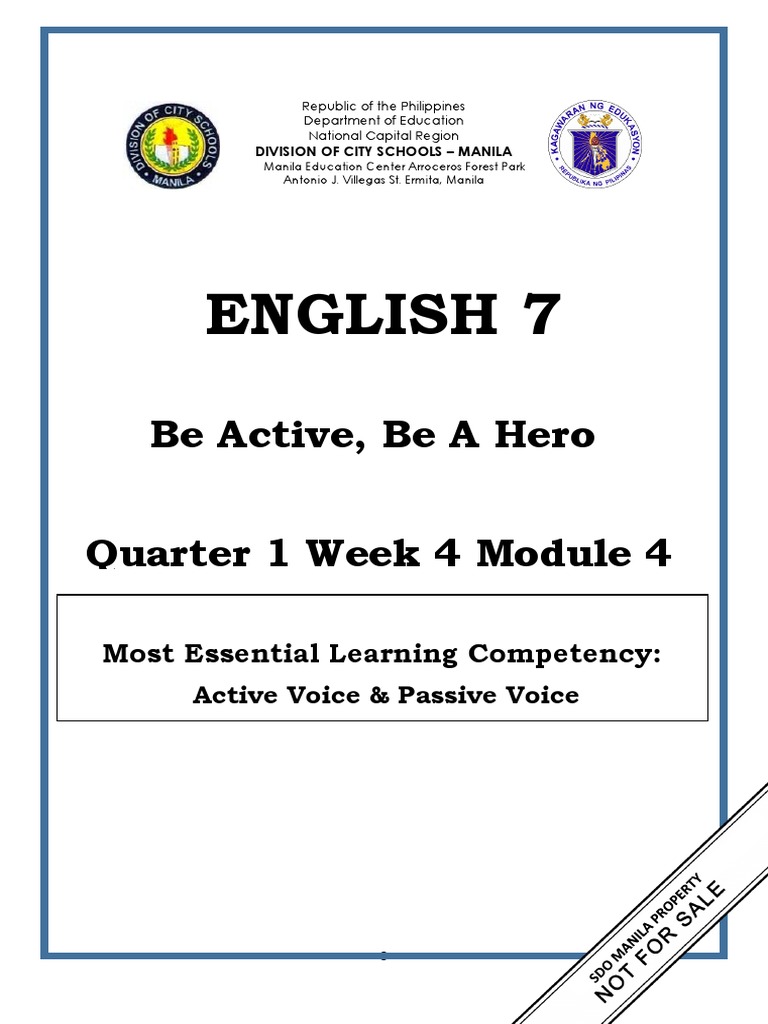 English 7: Be Active, Be A Hero Quarter 1 Week 4 Module 4 | PDF | Verb ...