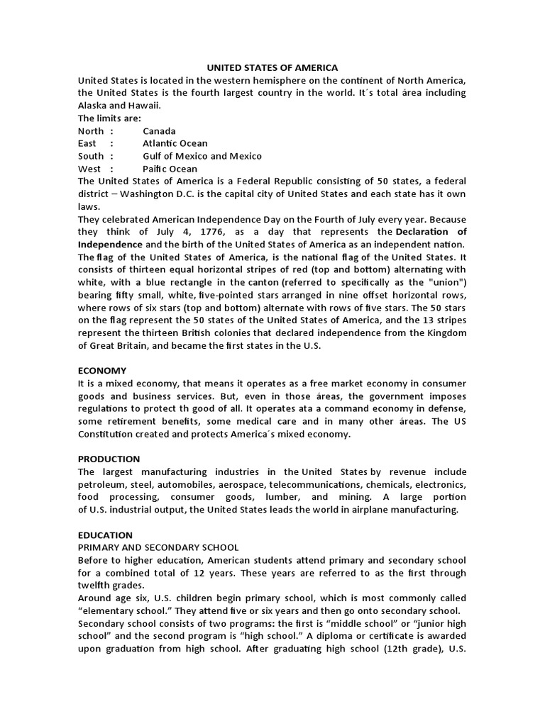 Overview of the United States: Geography, Economy, Education, and ...