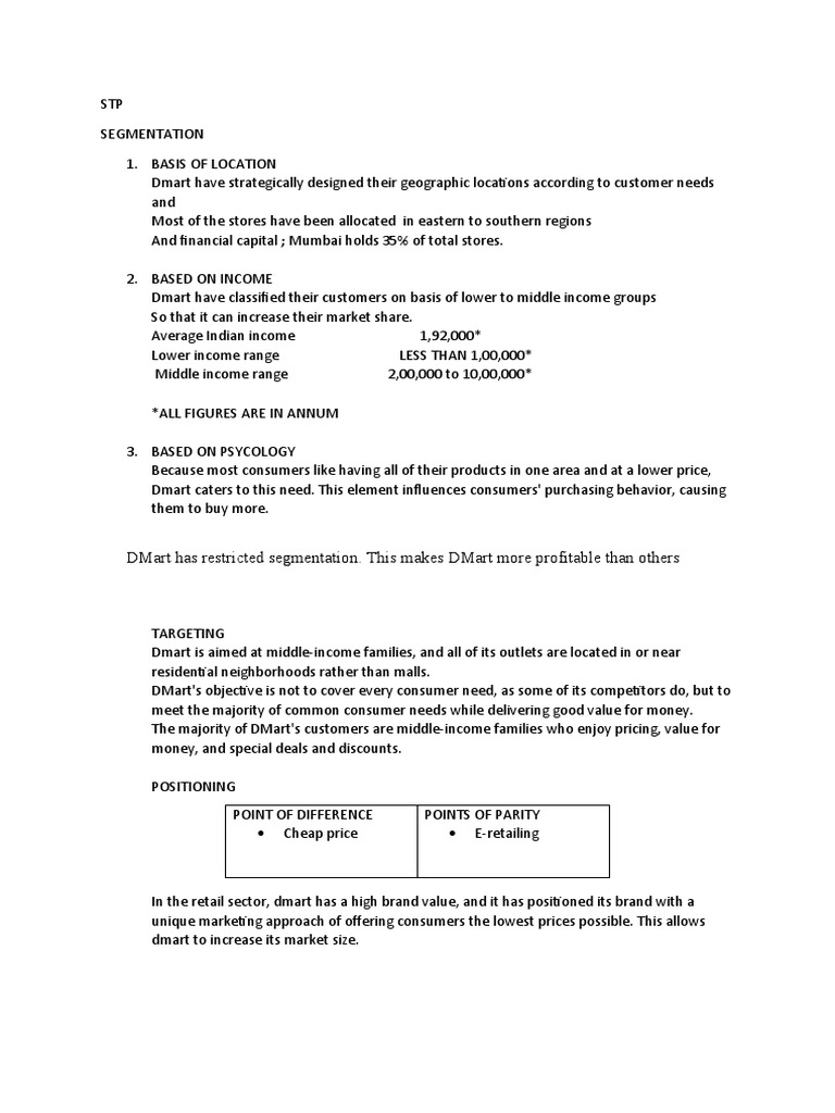 Dmart Has Restricted Segmentation. This Makes Dmart More Profitable ...