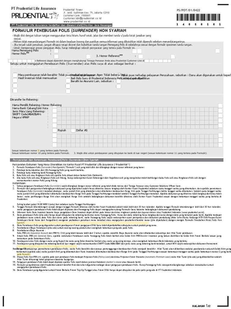 Panduan Penebusan Polis Prudential | PDF | Pengelolaan Keuangan & Uang