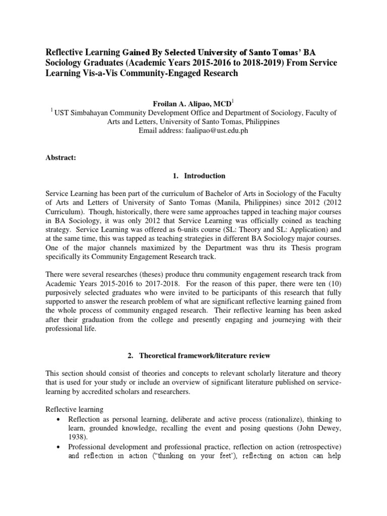 Reflective Learning Gained by Selected University of Santo Tomas' BA ...
