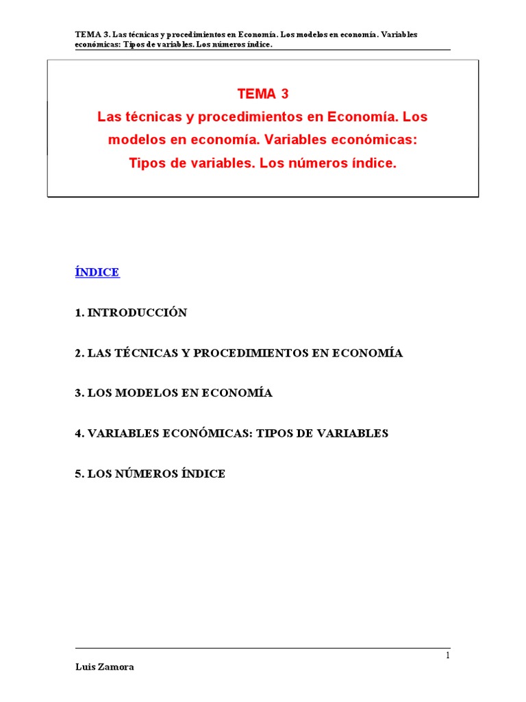 Tema - 3.las Técnicas y Procedimientos en Economía. Los Modelos en ...
