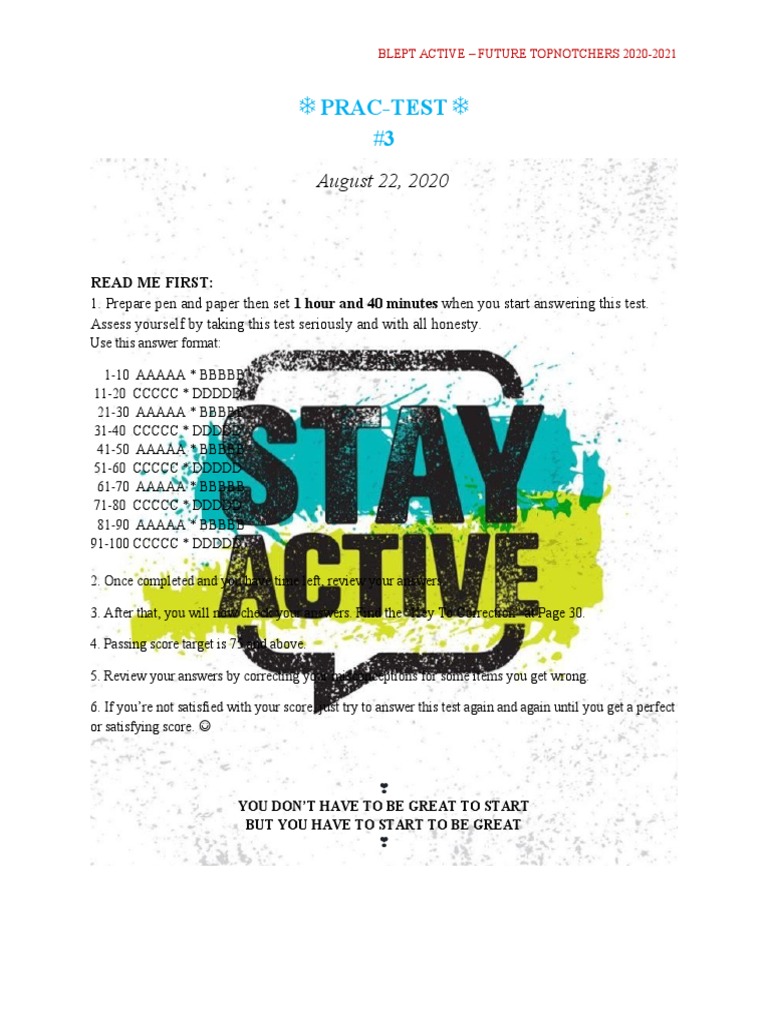 Blept-Active 2020 Prac-Test #1 | PDF