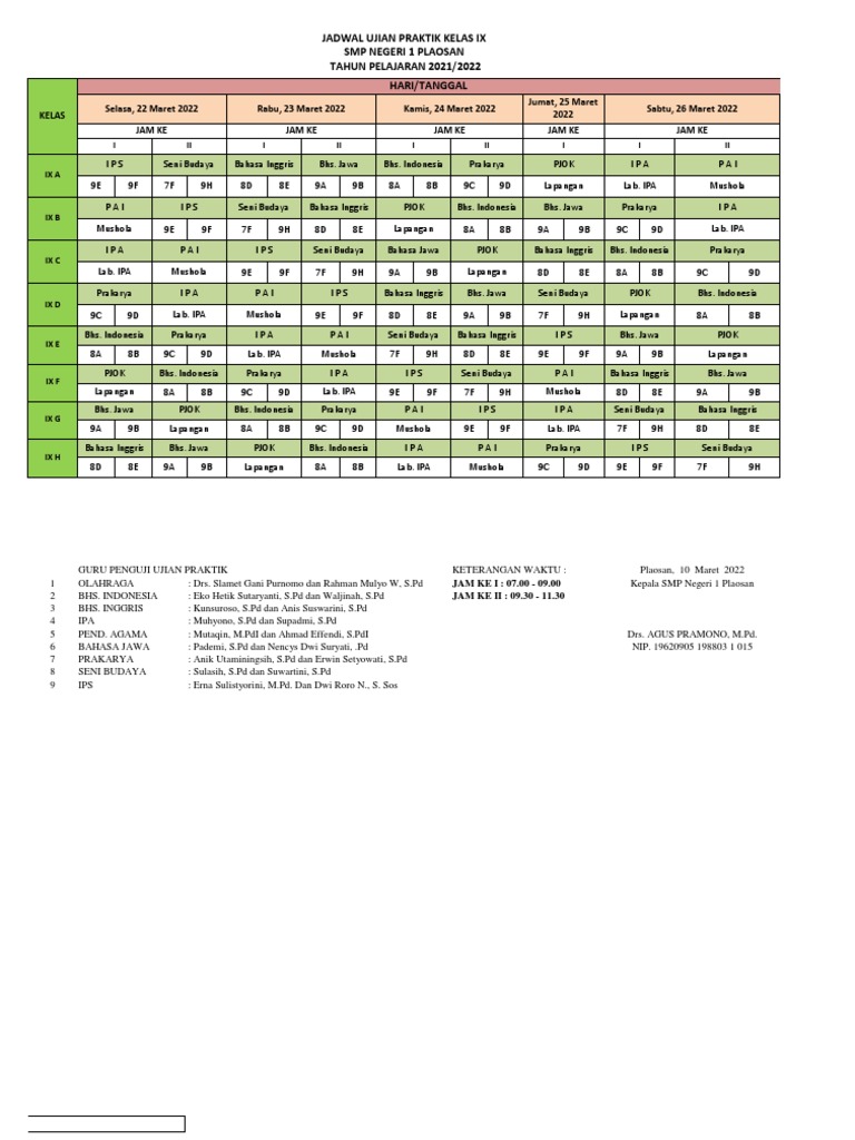 Jadwal Ujian Praktik 2022 | PDF