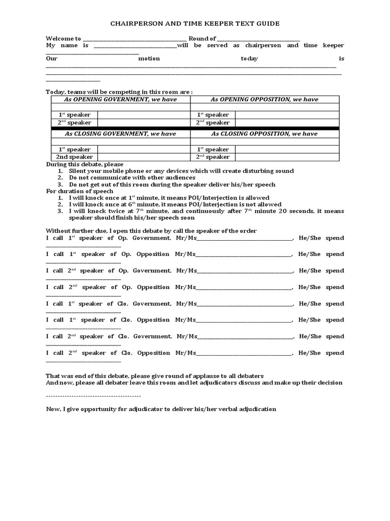 Chairperson and Time Keeper Text Guide | PDF | Linguistics | Public ...