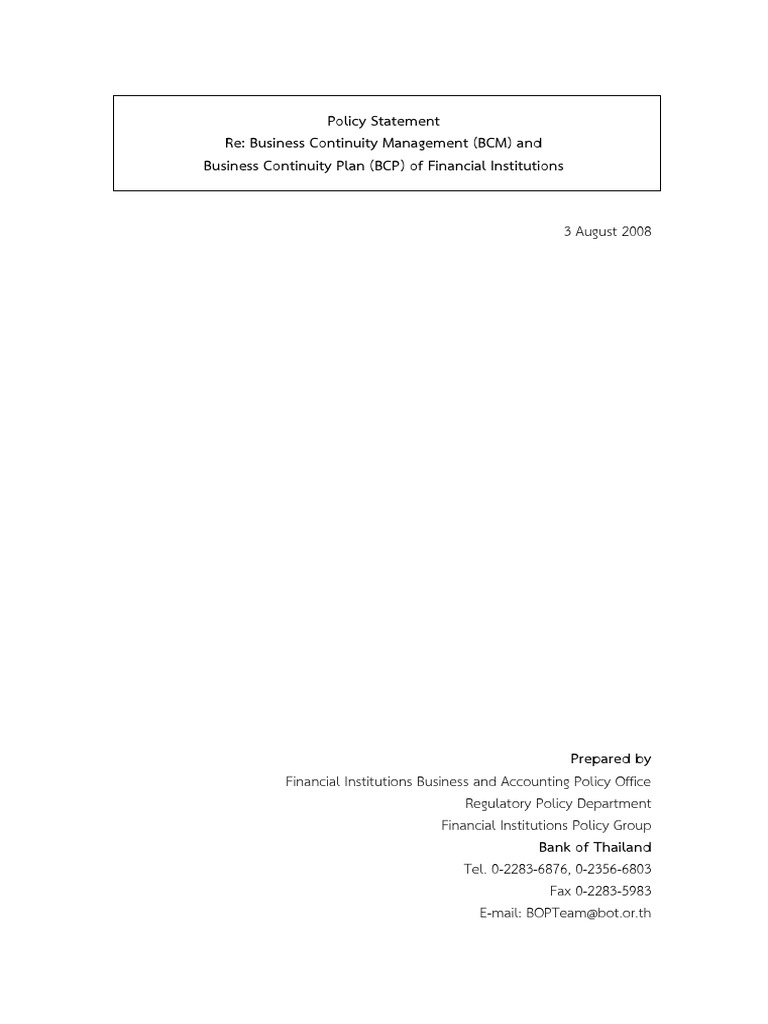 BCM-Policy-FI | PDF | Disaster Recovery | Business