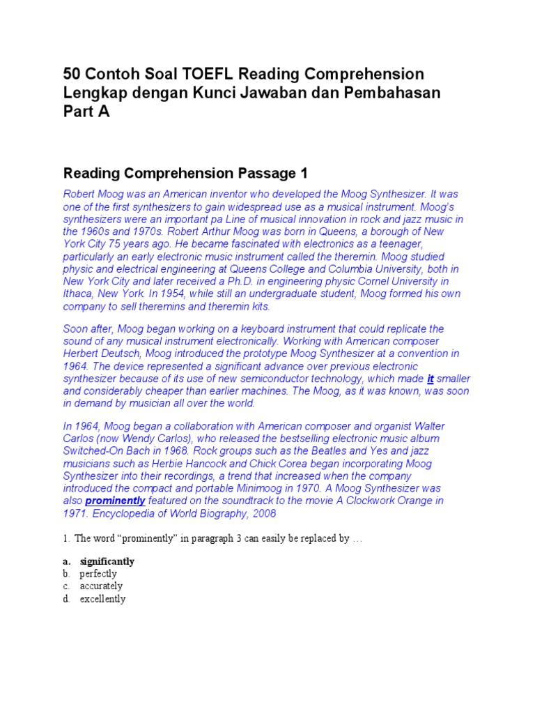 50 TOEFL Reading Comprehension Questions | PDF