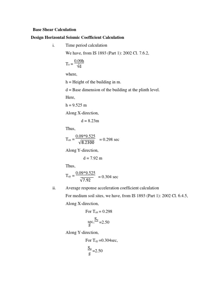 Base Shear Calculation Design Horizontal Seismic Coefficient ...