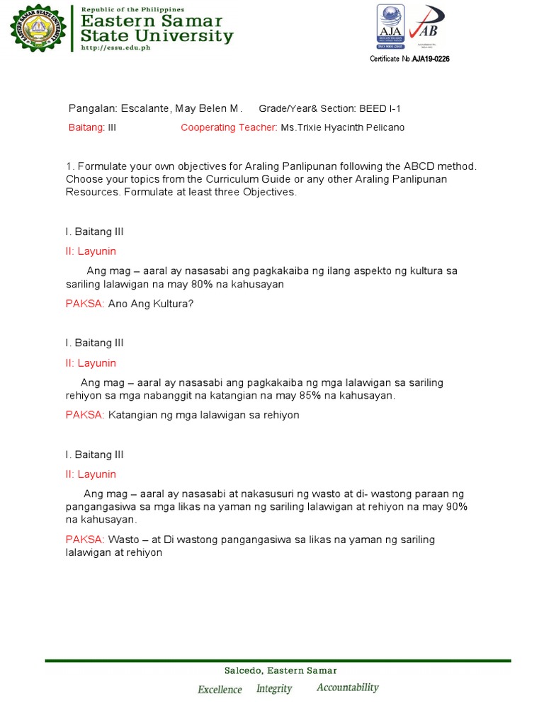 03 Aral Pan Objectives | PDF