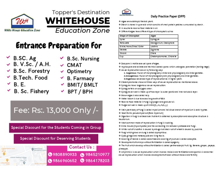 Daily Practice Paper (DPP) on Algae, Fungi and Plant Embryology | PDF ...