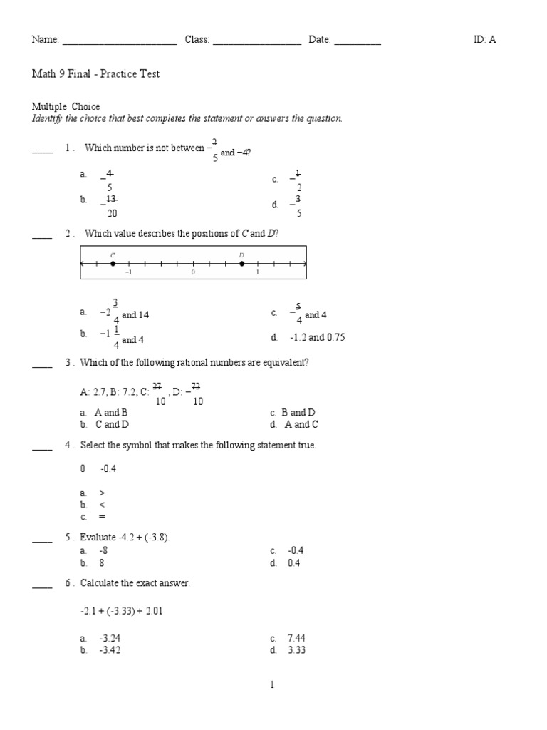 Math 9 Practice Final Exam | PDF | Polynomial | Equations