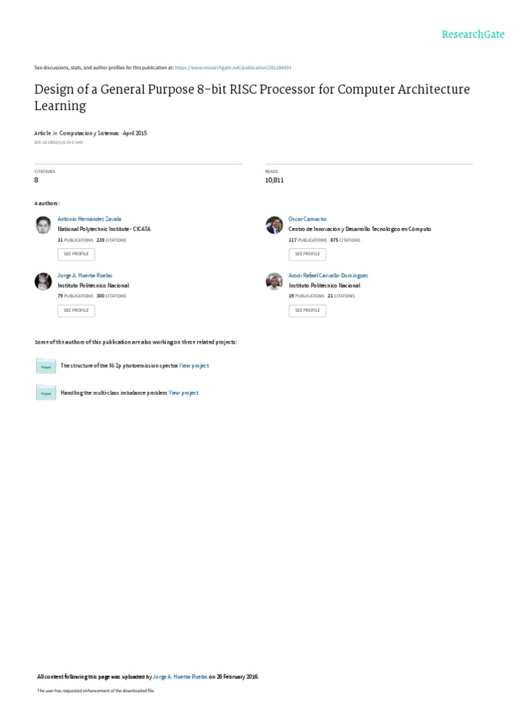 Design of A General Purpose 8-Bit RISC Processor For Computer Architecture Learning | PDF
