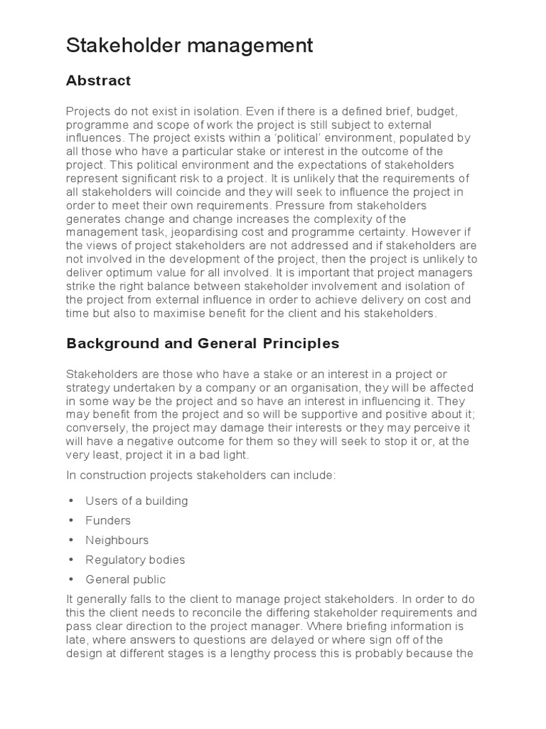 Stakeholder Management | PDF | Stakeholder (Corporate) | Communication