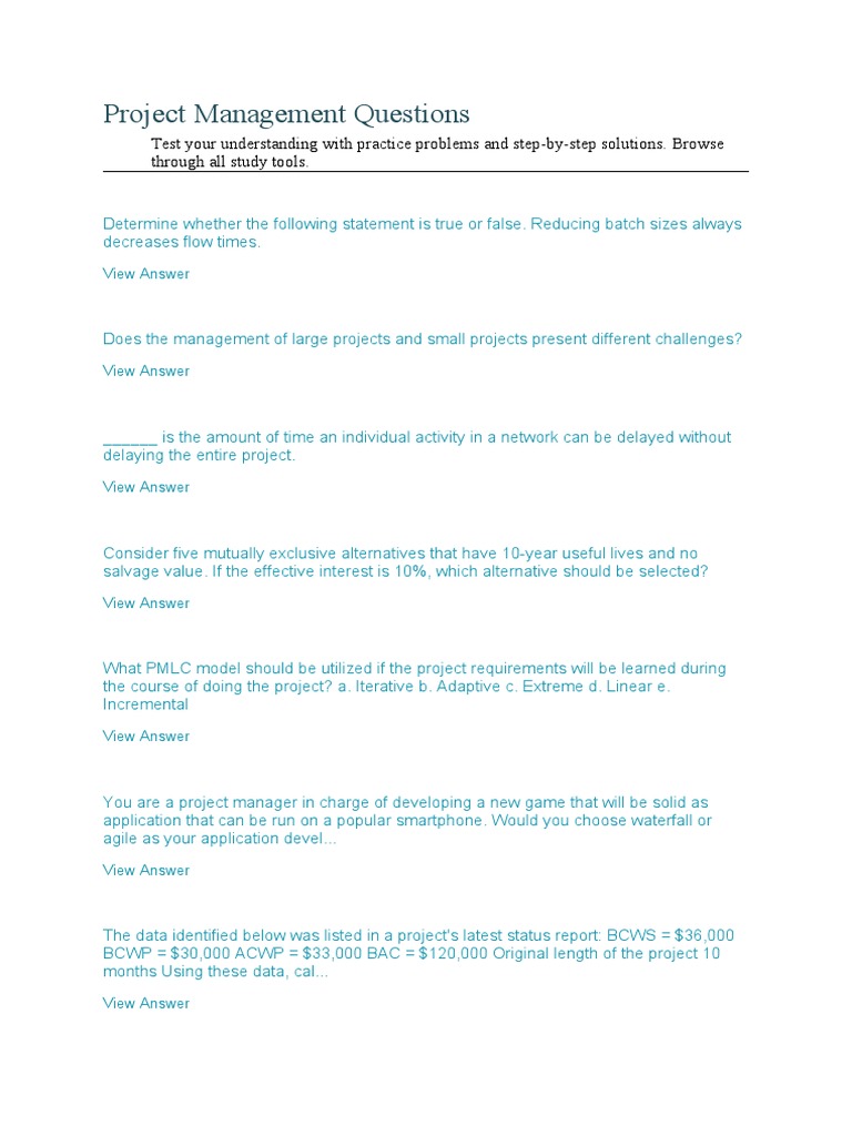 Project Management Questions | PDF | Project Management | Business