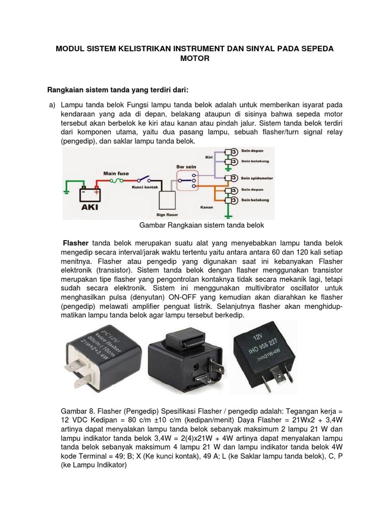 Modul Sistem Kelistrikan Instrument Dan Sinyal Pada Sepeda Motor | PDF