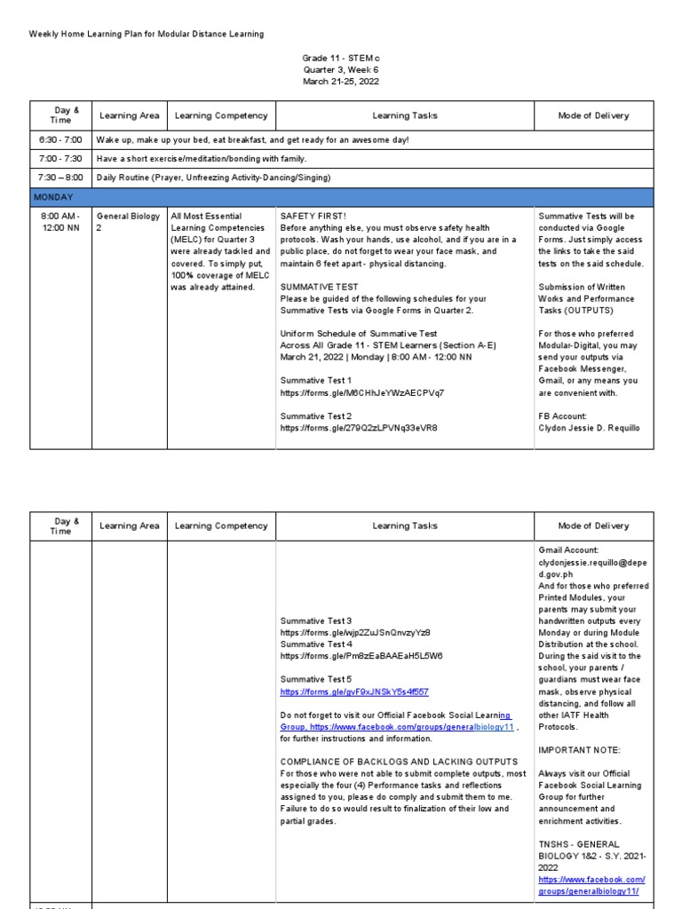 Weekly Learning Plan: Grade 11 STEM | PDF | Learning | Derivative