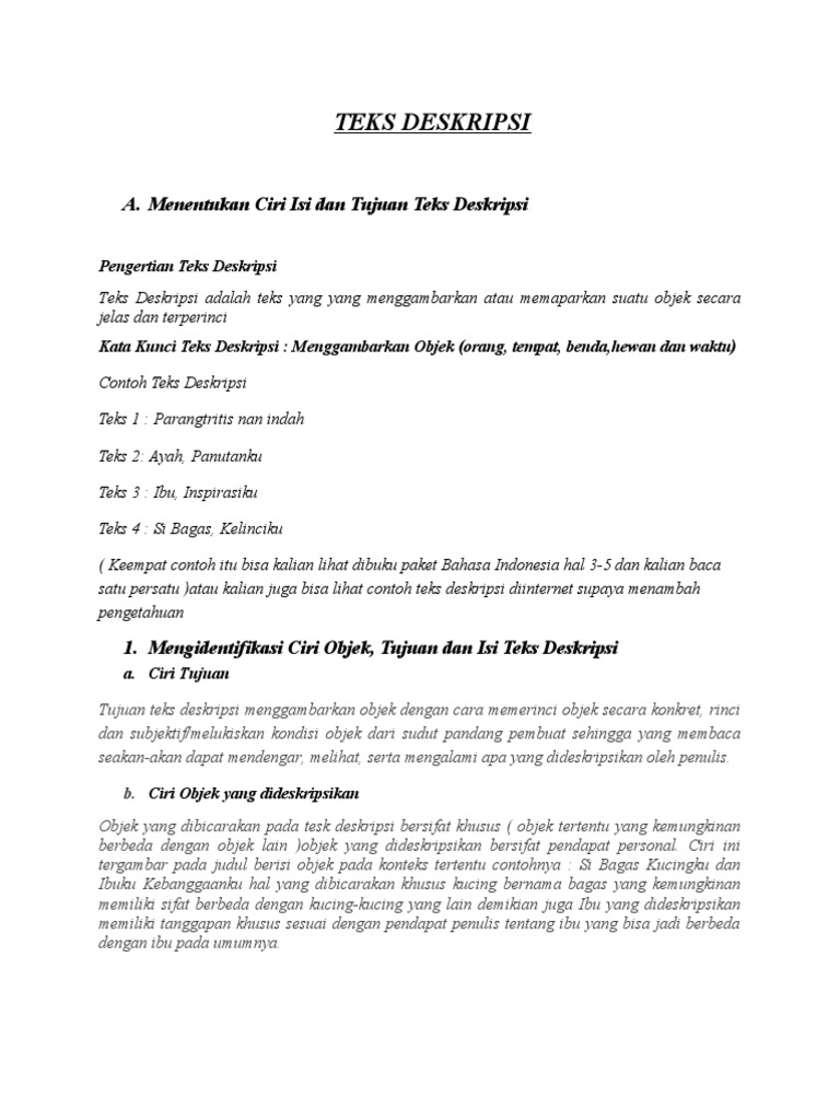 TEKS DESKRIPSI (Menentukan Ciri Isi Dan Tujuan Teks Deskri131psi) | PDF