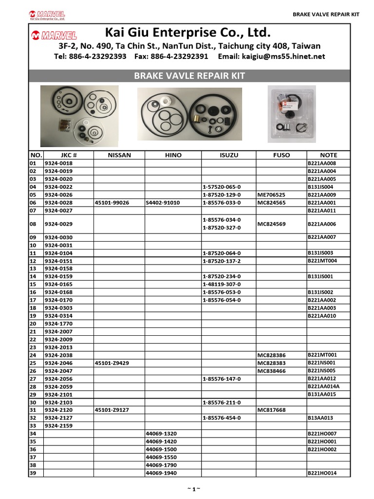 Ake Vavle Repair Kit | PDF | Car Manufacturers Of Japan | Motor Vehicle ...