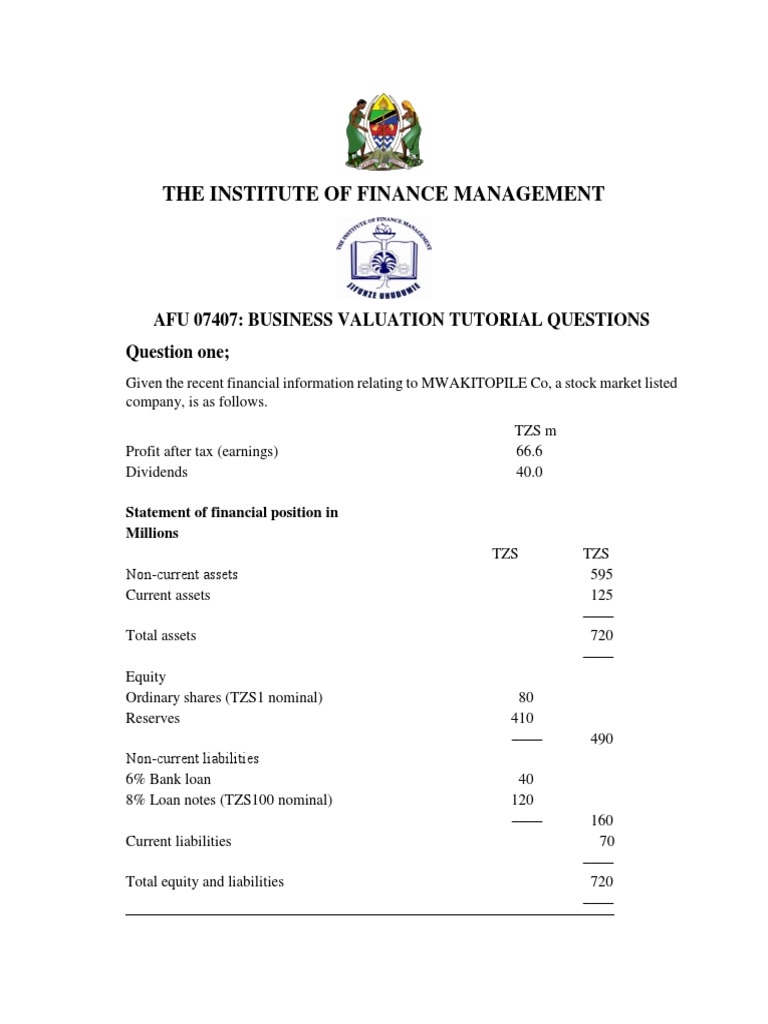 Business Valuations Tutorial Questions - MFI | PDF | Equity (Finance ...